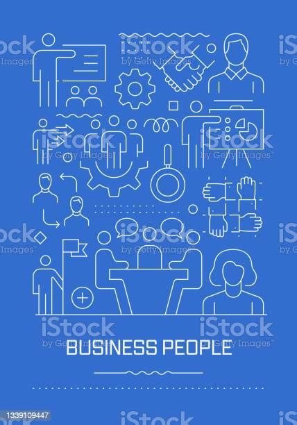 비즈니스 사람들 관련 현대 라인 디자인 브로셔 포스터 전단지 프리젠 테이션 템플릿 벡터 일러스트 포스터에 대한 스톡 벡터 아트