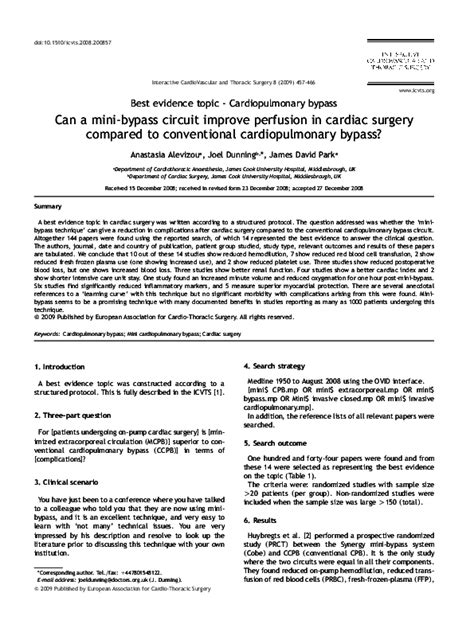 Pdf Can A Mini Bypass Circuit Improve Perfusion In Cardiac Surgery