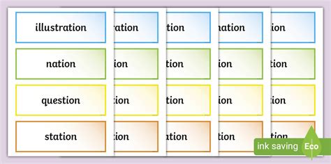 Words Ending In Tion Word Cards Tion Suffix Twinkl