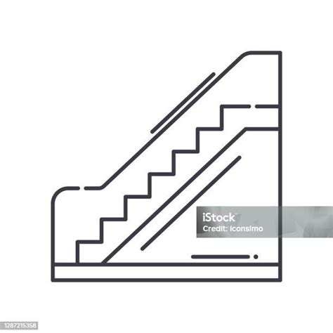 에스컬레이터 계단 아이콘 선형 격리 된 그림 얇은 줄 벡터 웹 디자인 기호 흰색 배경에 편집 가능한 스트로크와 개요 개념 기호