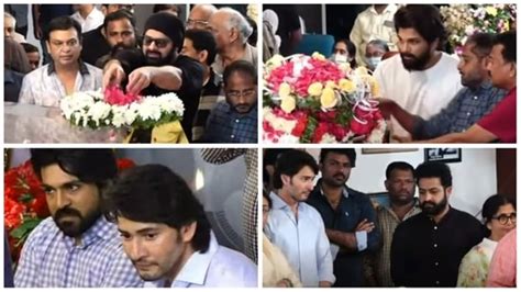 Chiranjeevi Prabhas Allu Arjun Jr Ntr Pay Last Respects To Krishna At His Home Ram Charan