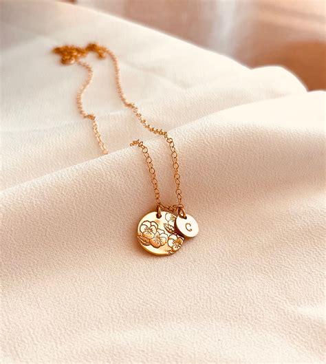 Birth Flower Necklace With Tiny Initial Discs Coco Wagner Design