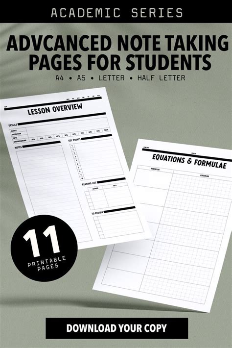 Printable Advanced Academic Note Taking Pages For Students
