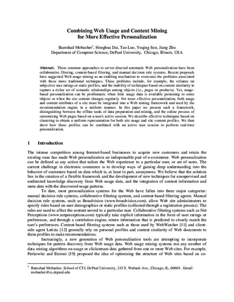 Pdf Combining Web Usage And Content Mining For More Effective Personalization