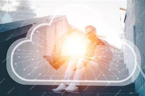 Premium Photo Man With Connect To Data Information On The Cloud
