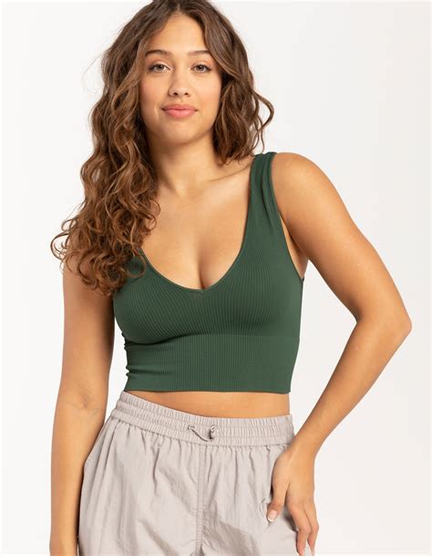 Full Tilt Seamless Deep V Womens Tank Top Dk Green Tillys