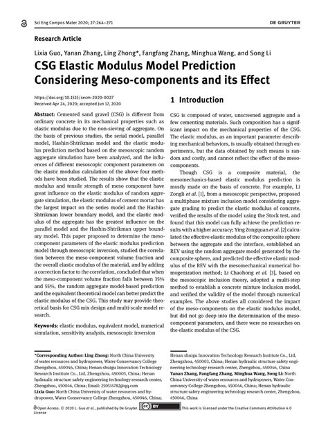 pdf csg elastic modulus model prediction considering meso components