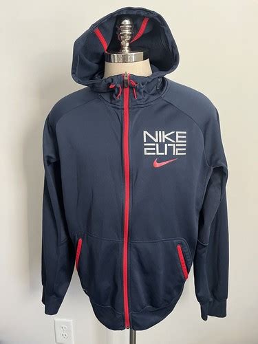 Nike Elite Hoodie Full Zip Jacket Sweatshirt Tech Blue Red Large Mens
