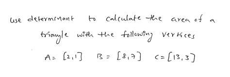 answered jse determinant to calculate the area of a triangle with the