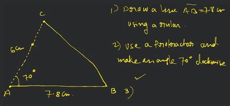 construct triangle abc such that ab 7 8 cm angle a 70 degree and ac 6