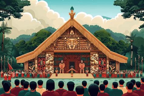 Minimalist Flat Illustration Of Maori Marae In Rotorua Premium Ai