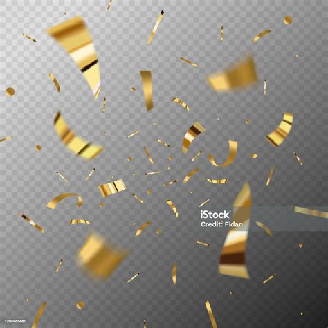 색종이와 금 리본 축하 배경 템플릿 고급 인사말 리치 카드 플라잉 틴셀 엘리먼트 골드 호일 텍스처 뱀 스트리머 색종이 떨어지는 파티 개체 그룹에 대한 스톡 벡터 아트 및