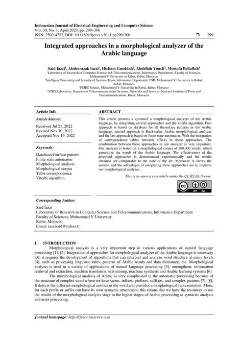Pdf Integrated Approaches In A Morphological Analyzer Of The Arabic Language