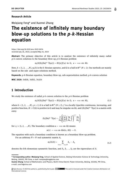 Pdf The Existence Of Infinitely Many Boundary Blow Up Solutions To