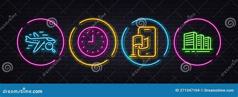 Clock Location App And Search Flight Minimal Line Icons For Web Application Printing Neon
