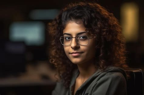 Premium Ai Image Young Successful Indian It Developer Female Engineer Working Inside The