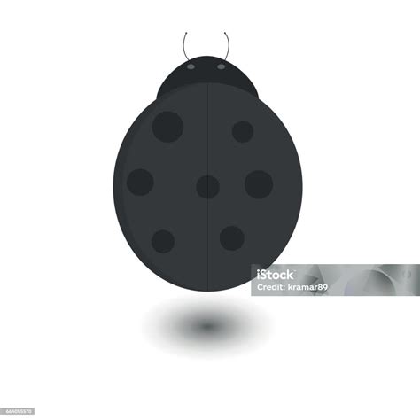 Illustrated Ladybug Icon In Grayscale With Dropped Shadow Isolated On