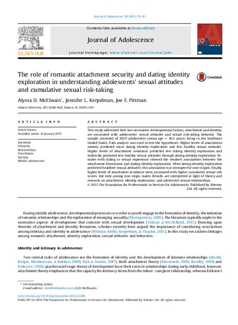 Pdf The Role Of Romantic Attachment Security And Dating Identity Exploration In Understanding