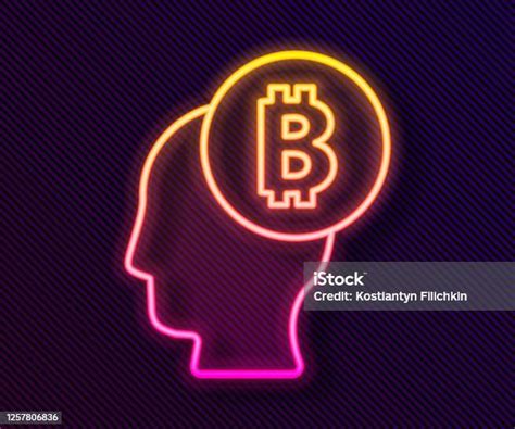 빛나는 네온 라인 비트 코인은 검은 배경에 고립 된 아이콘을 생각합니다 암호 화폐 머리 블록 체인 기술 디지털 머니 마켓 크립토 코인 지갑 벡터 가상현실에 대한 스톡 벡터