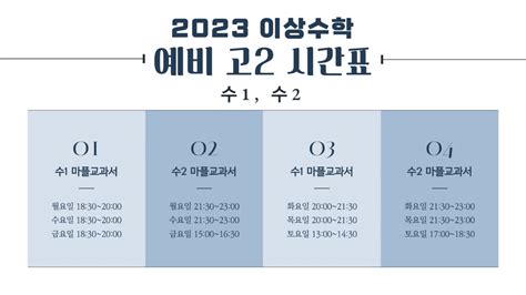 겨울방학 특강 시간표 이상수학
