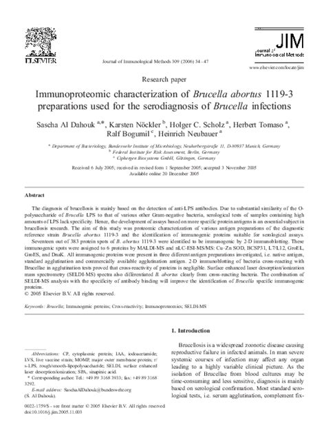 Pdf Immunoproteomic Characterization Of Brucella Abortus 1119 3 Preparations Used For The