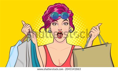 Surprised Young Sexy Woman Open Mouth เวกเตอร์สต็อก ปลอดค่าลิขสิทธิ์