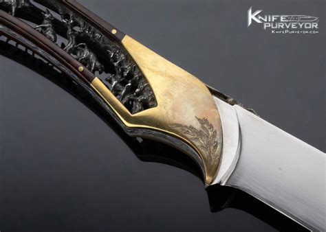 Charles Roulin Custom Knife Engraved Brass Desert Ironwood With Carved And Skeletonized