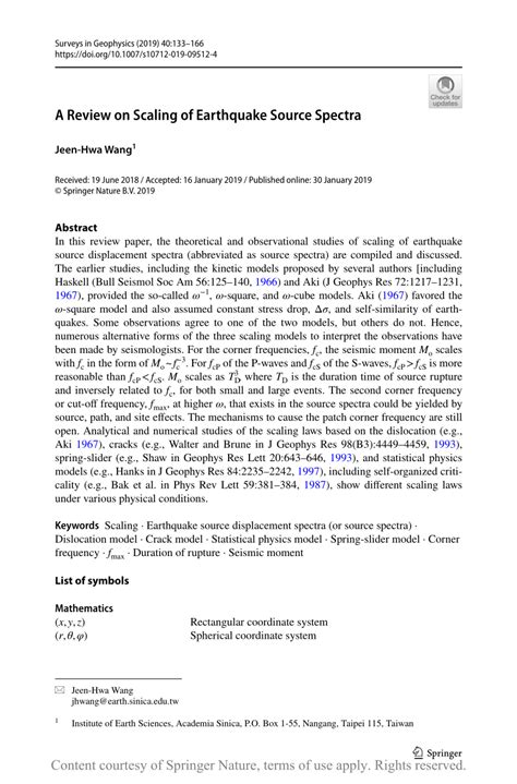 A Review On Scaling Of Earthquake Source Spectra Request Pdf