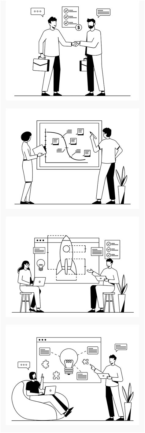 黑白线性时尚商务办公商业产品功能业务场景ui插画ai矢量素材 淘宝网 花瓣网