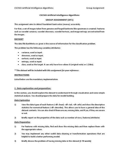 Csc583 Artificial Intelligence Algorithms Group Assignment 30 Pdf