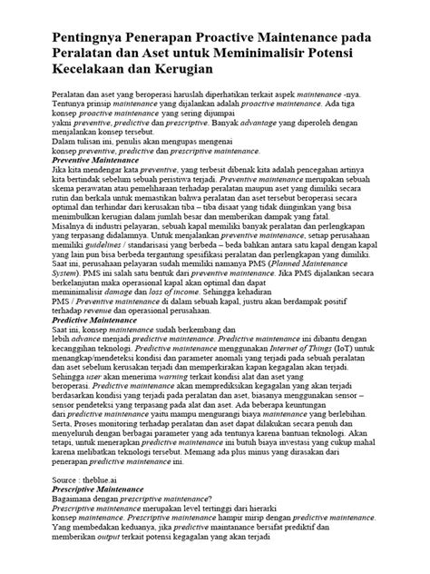 Pentingnya Penerapan Proactive Maintenance Pada Peralatan Dan Aset