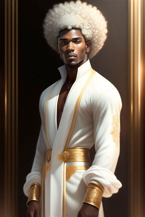 Lexica Ultra Realistic Illustration Young Man With Bronze Skin Afro White Hair White Robe