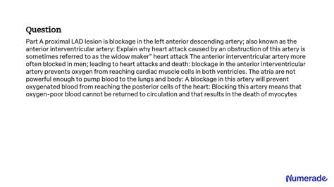 Solved Proximal Lad Lesion Is A Blockage In The Left Anterior Descending Artery Also Known As