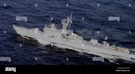 An Aerial View Of The Japanese Chikugo Class Frigate Tokachi Ff 218 Sailing Past The Soviet