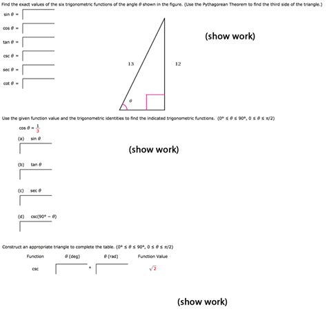 solved find the exact values of the six trigonometric