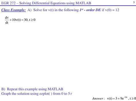 Ppt Solving Differential Equations Using Matlab Notes On Using Dsolve Eqn Eqn
