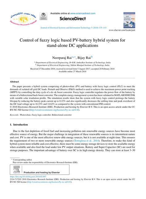Pdf Control Of Fuzzy Logic Based Pv Battery Hybrid System For Stand Alone Dc Applications