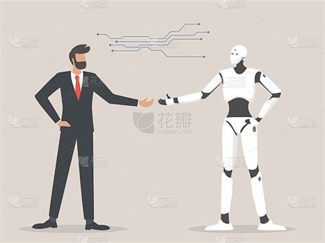 人类和机器人。与人工智能互动的理念，象征未来合作、技术进步、创新。