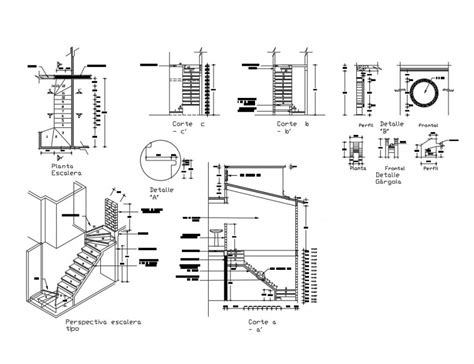 Stairways Of House Section And Construction Details Dwg File