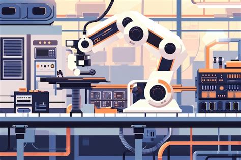 Premium Ai Image Robotic Arm For Electronic Assembly Line Smart Modern Factory Automation