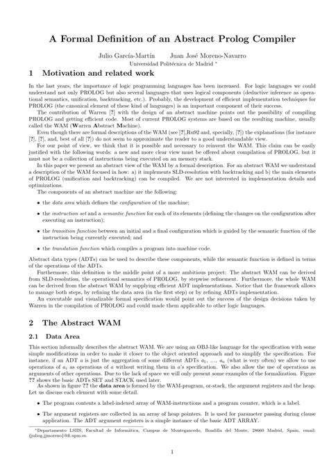 Pdf A Formal Definition Of An Abstract Prolog Compiler Extended