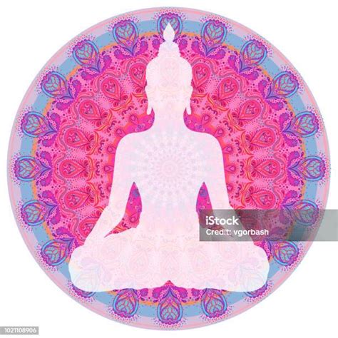 다채로운 화려한 만다라에 로터스 위치에 부처님 실루엣 건강한 생활방식에 대한 스톡 벡터 아트 및 기타 이미지 건강한 생활방식 균형 꽃무늬 Istock
