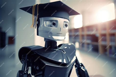 Premium Ai Image Robot Wearing A University Graduation Cap