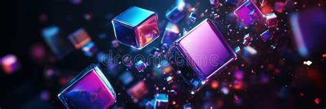 Colorful Floating Cubes Create A Mesmerizing Abstract Pattern In A Darkened Digital Space Stock