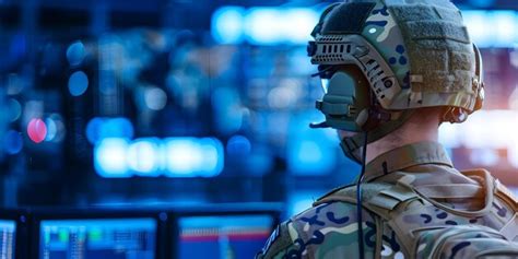 Monitoring Screens In Military Command Center Soldier In Tactical Gear Concept Military Command