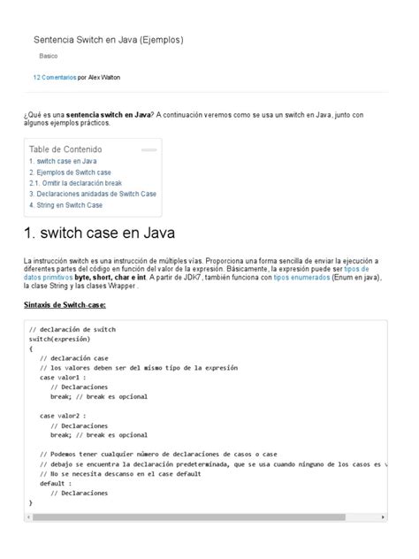 Sentencia Switch En Java Ejemplos Pdf Java Lenguaje De Programación Ciencias De La