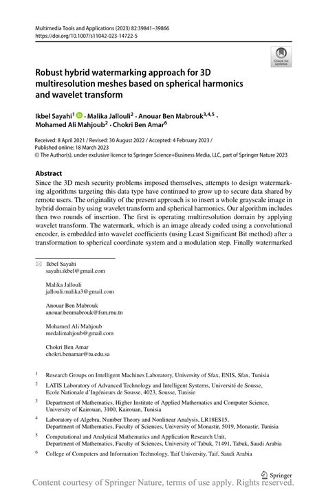 Robust Hybrid Watermarking Approach For 3d Multiresolution Meshes Based
