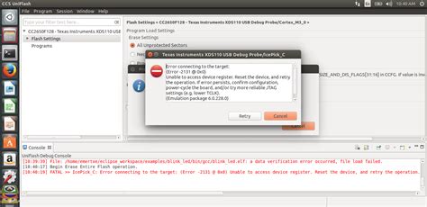 Error While Flashing Elf File On Cc2650 Using Xds110 Device Debugger