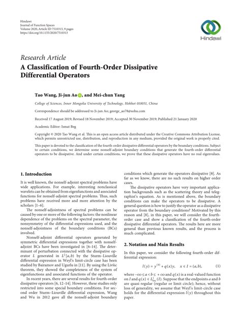 Pdf A Classification Of Fourth Order Dissipative Differential Operators