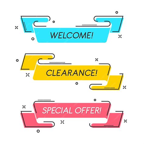 평면 선형 프로 모션 리본 배너 스크롤 가격표 스티커 프리미엄 벡터